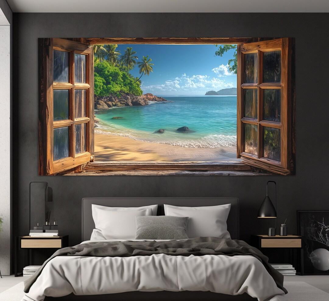 Scenic Beach View From Open Window Canvas Print, Beach Wall Art ...