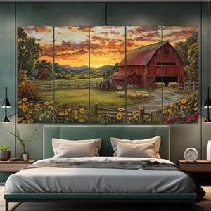 Rural Barn Canvas Print in a Retro Oil Painting Style, Rustic Wall Art ...
