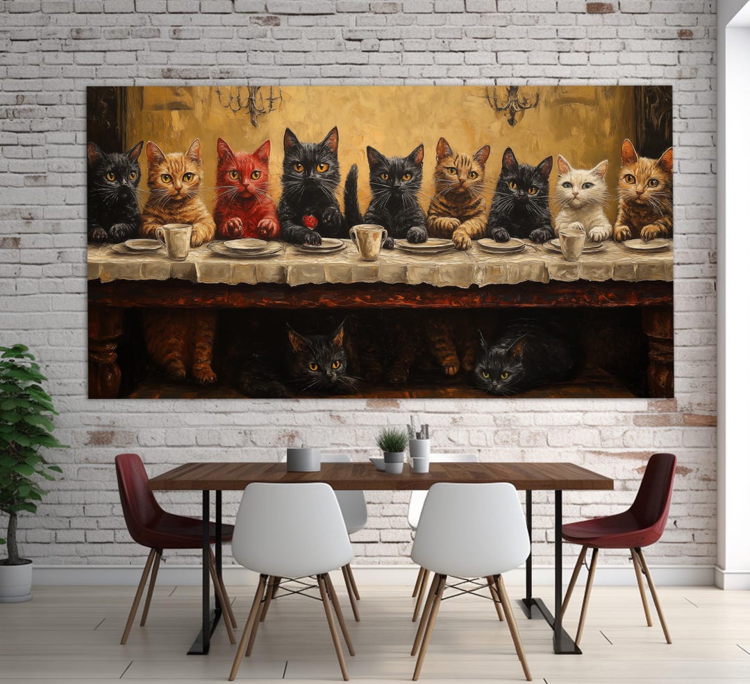 Last Supper With Cats Leonardo Da Vinci Style Canvas Print, Abstract ...