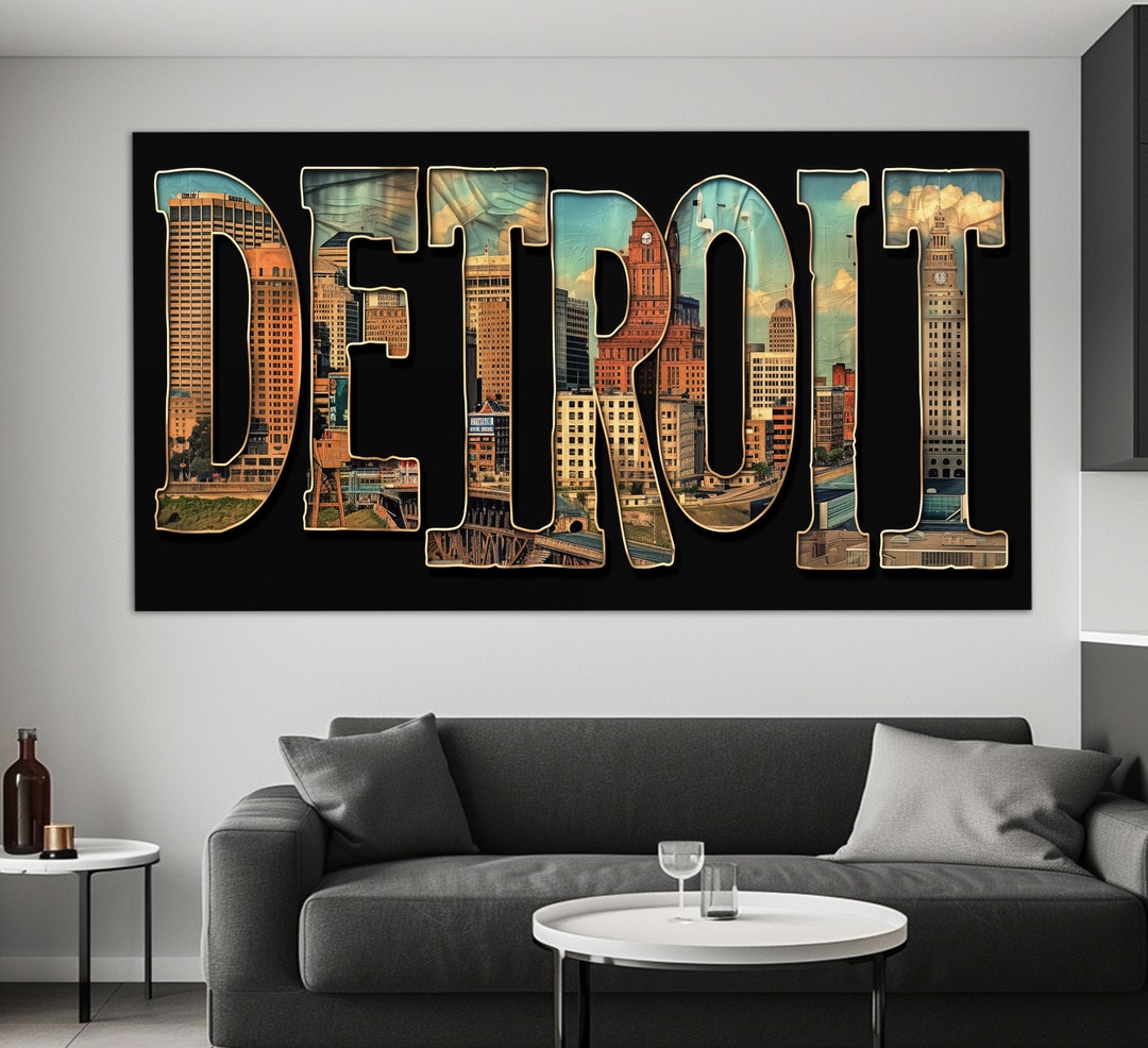 Detroit Sign Canvas Print, Modern Detroit Wall Art, Abstract Detroit ...