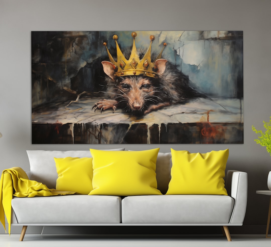 Abstract Rat in a Crown Canvas Print in an Oil Painting Style, Nursery ...