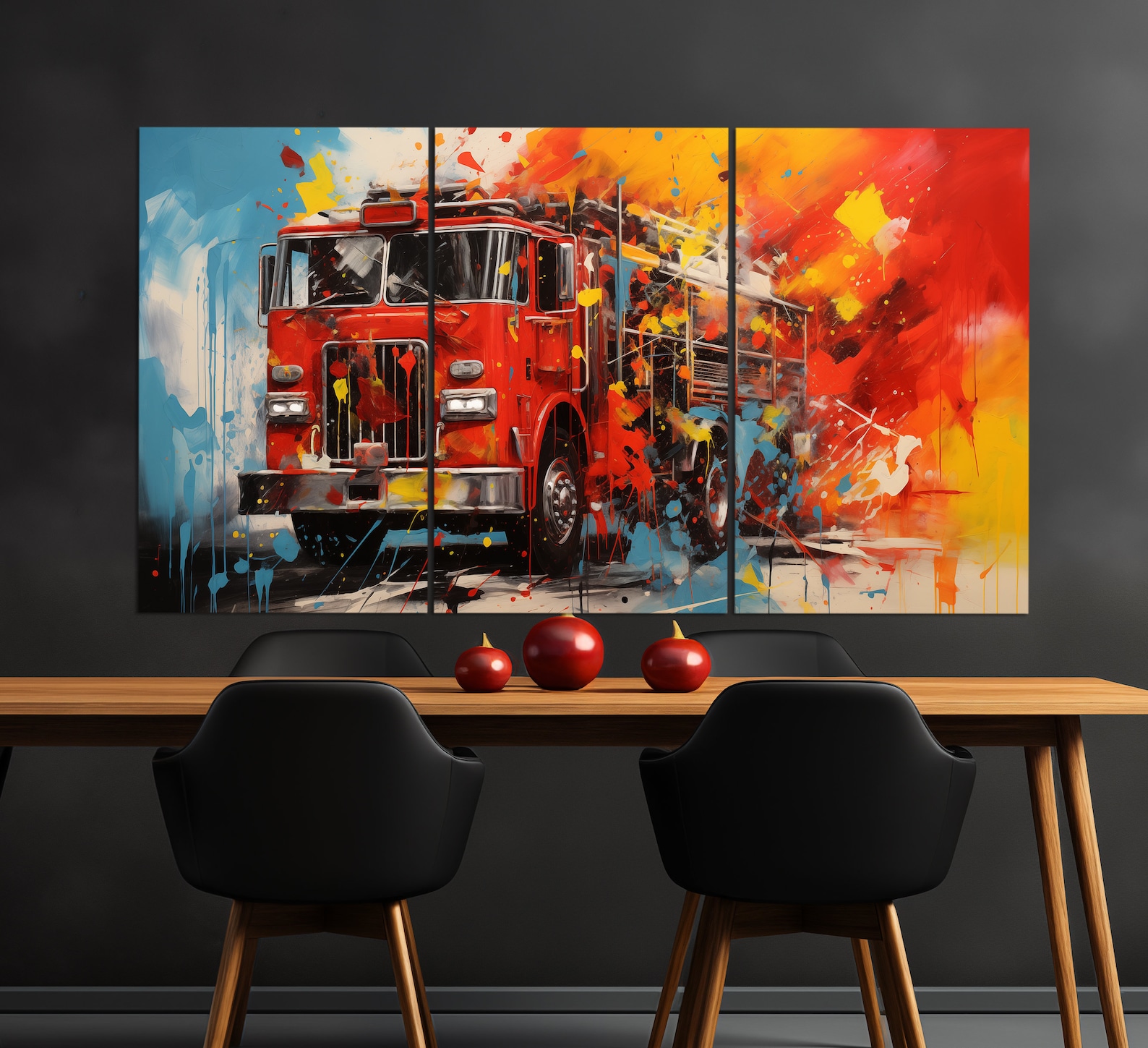 Abstract Firetruck Canvas Print in an Oil Painting Style, Firefighter ...