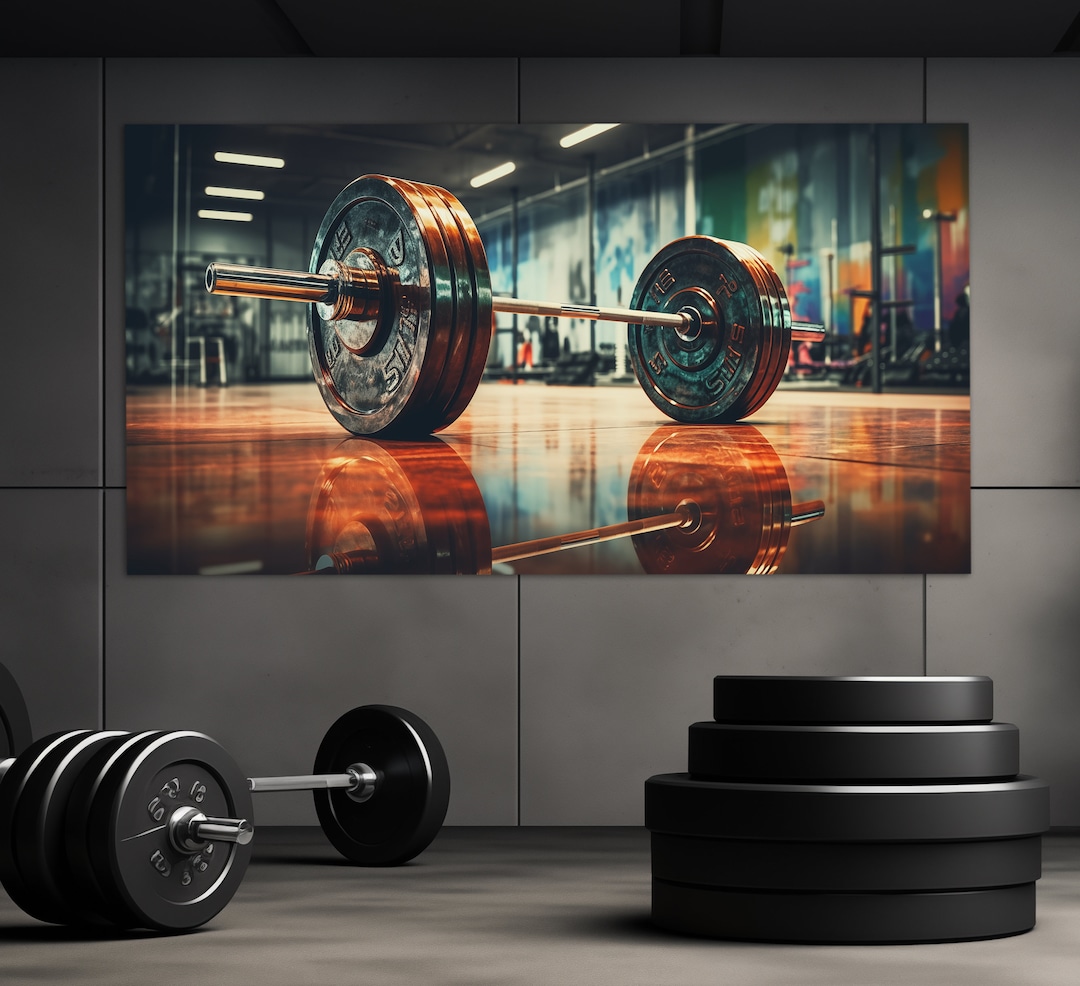 Barbell Canvas Print, Modern Gym Wall Decor, Weightlifting Canvas Wall ...