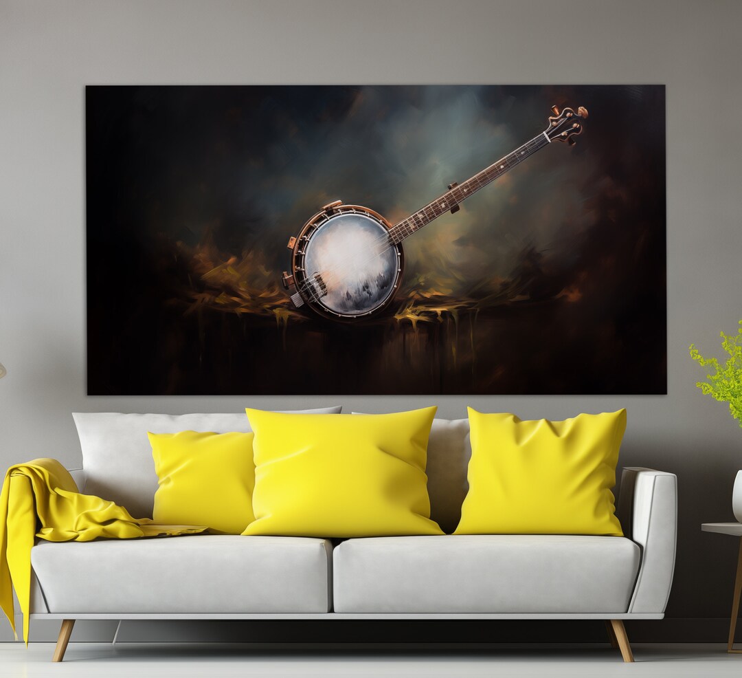 Abstract Banjo Canvas Print in Retro Oil Painting Style, Banjo Painting ...