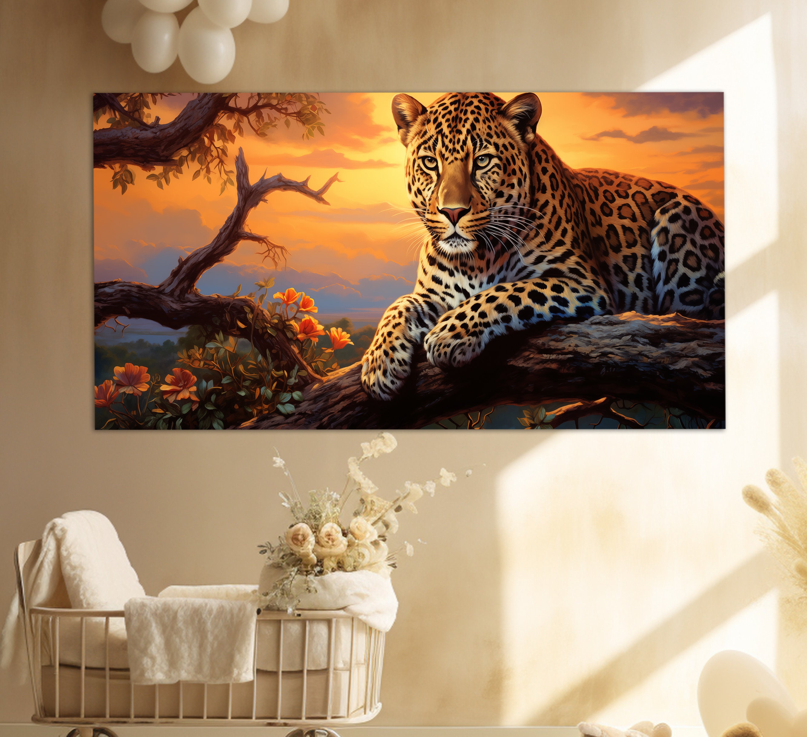 Scenic Leopard Canvas Print, Leopard Painting, Animals Wall Art ...