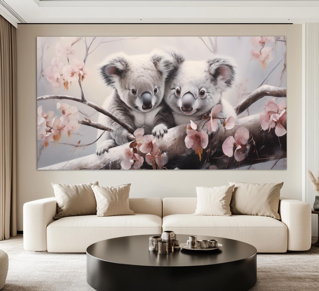 Cute Koalas in Love Canvas Print in Neutral Colors, Bedroom Wall Decor ...