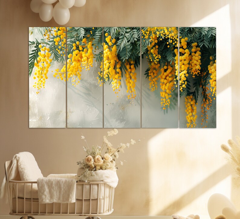 Mimosa Flowers Canvas Print, Abstract Mimosa Painting, Luxury Wall Art ...