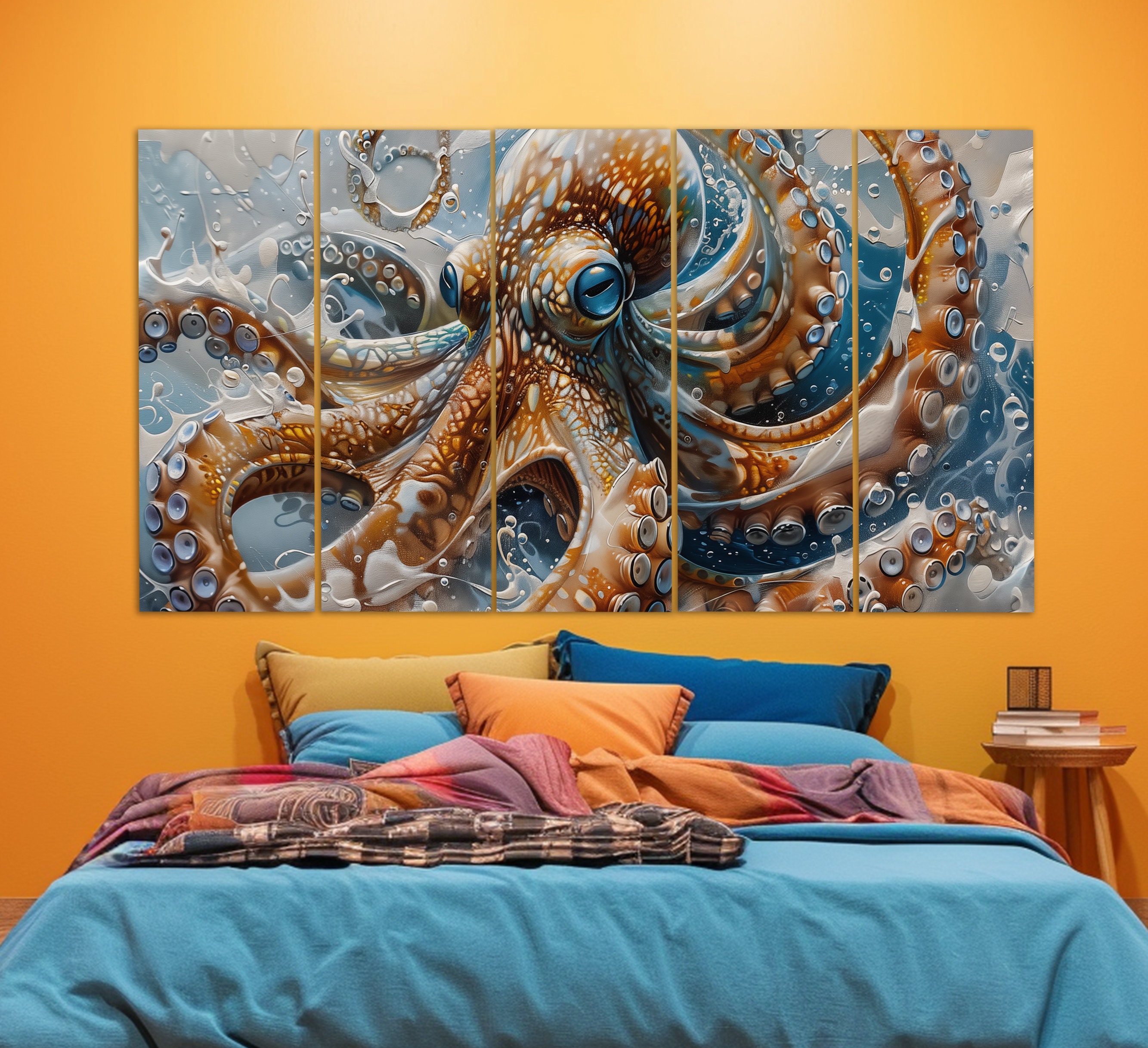 Abstract Octopus Canvas Print in an Oil Painting Style, Octopus Wall ...