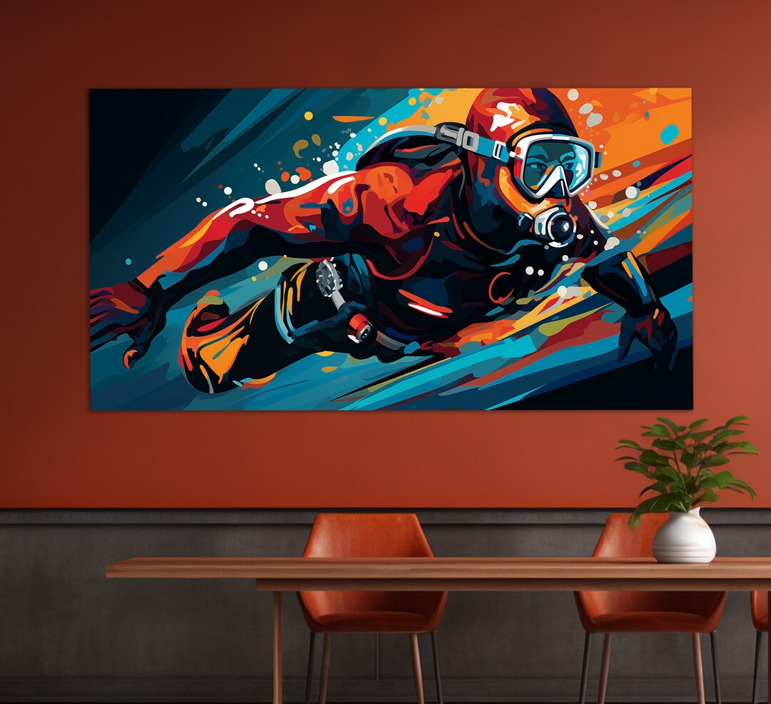 Diver Canvas Print in a Pop Art Painting Style, Abstract Diving ...
