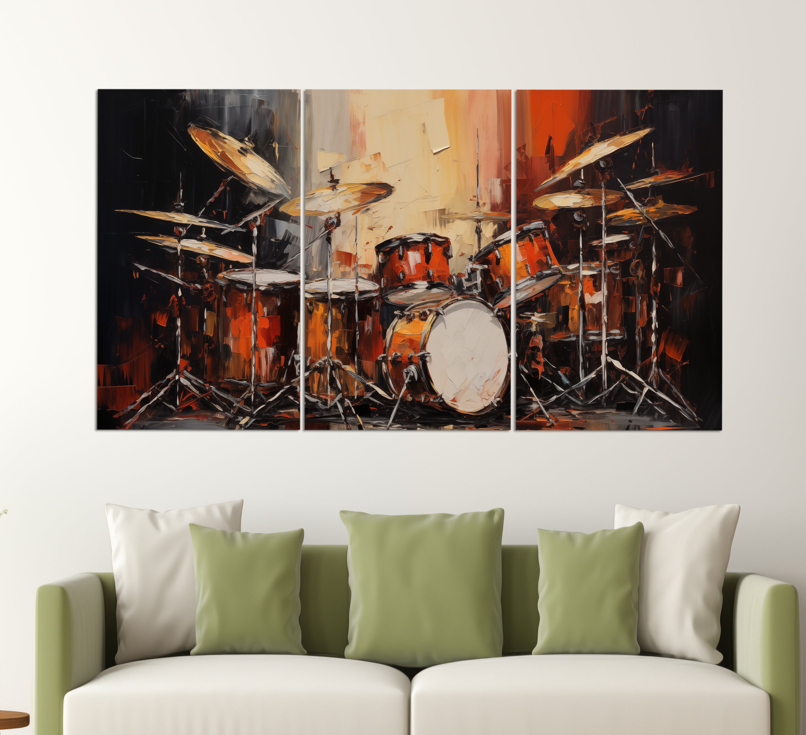 Abstract Drums Canvas Print in Vintage Oil Painting Style, Drums ...