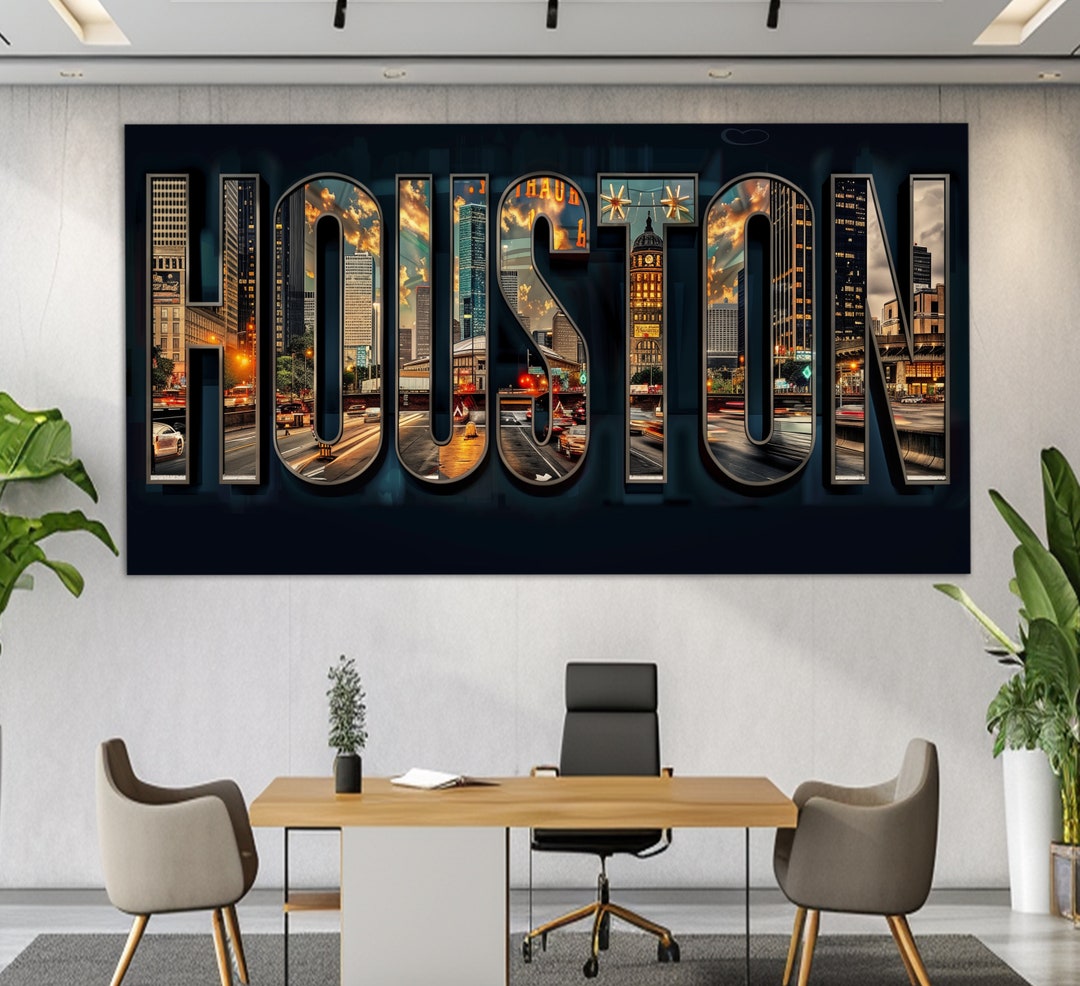 Houston Sign Canvas Print, Modern Houston Wall Art, Abstract Houston ...