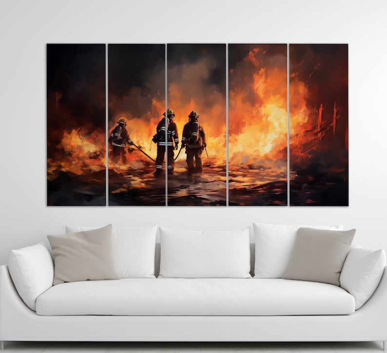 Firefighting Canvas Print, Firefighter Gift, Fire Painting, Fire Wall ...