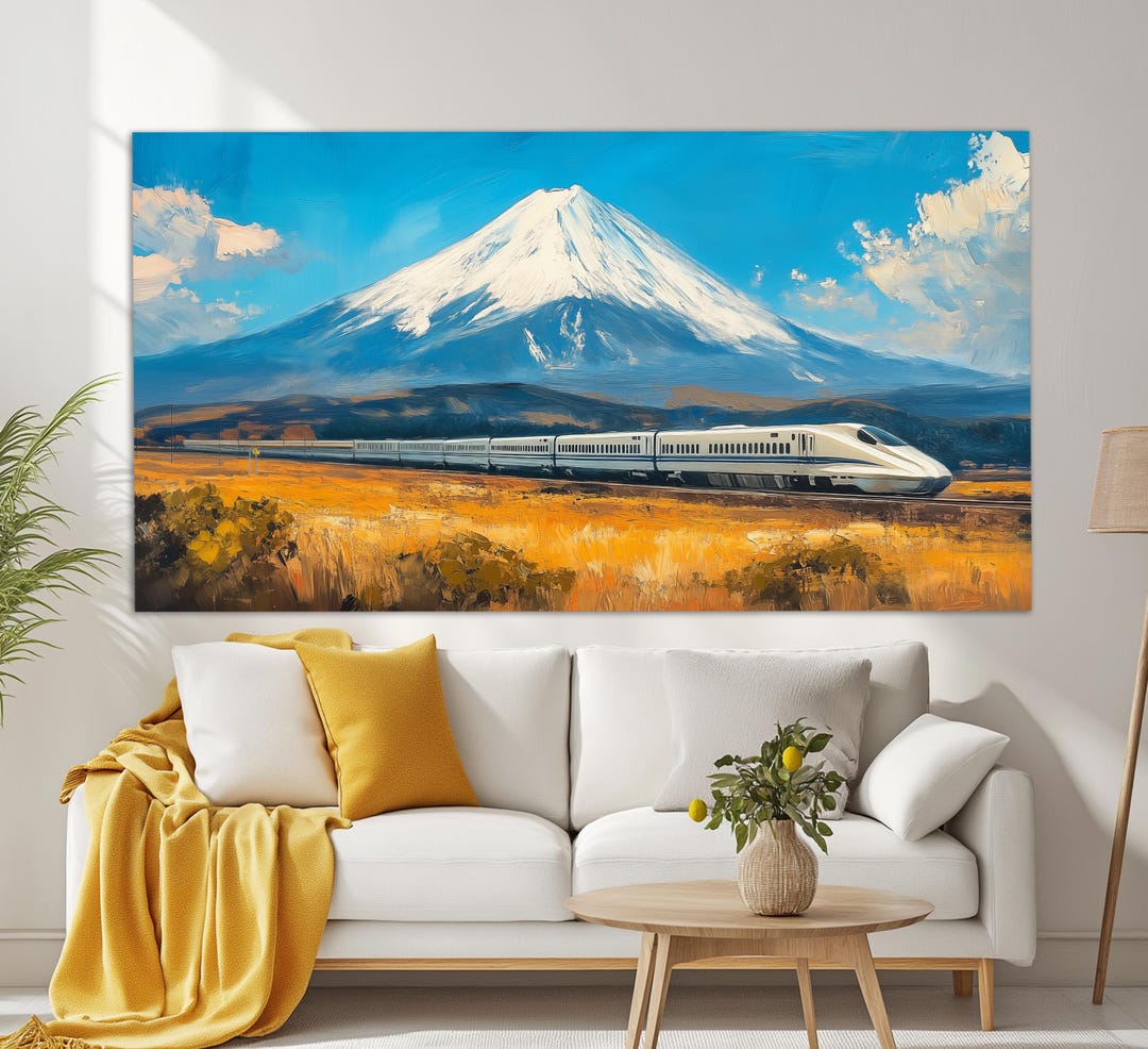 Shinkansen Train and Mount Fuji Canvas Print, Mount Fuji Painting ...