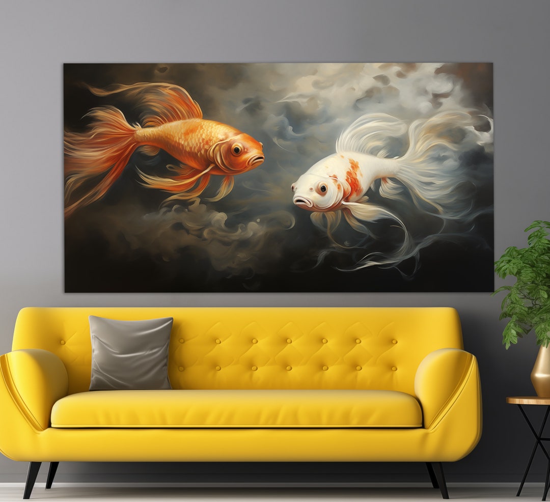 Abstract Fish Wall Art, Fish Canvas Print, Underwater Wall Art, Gold ...