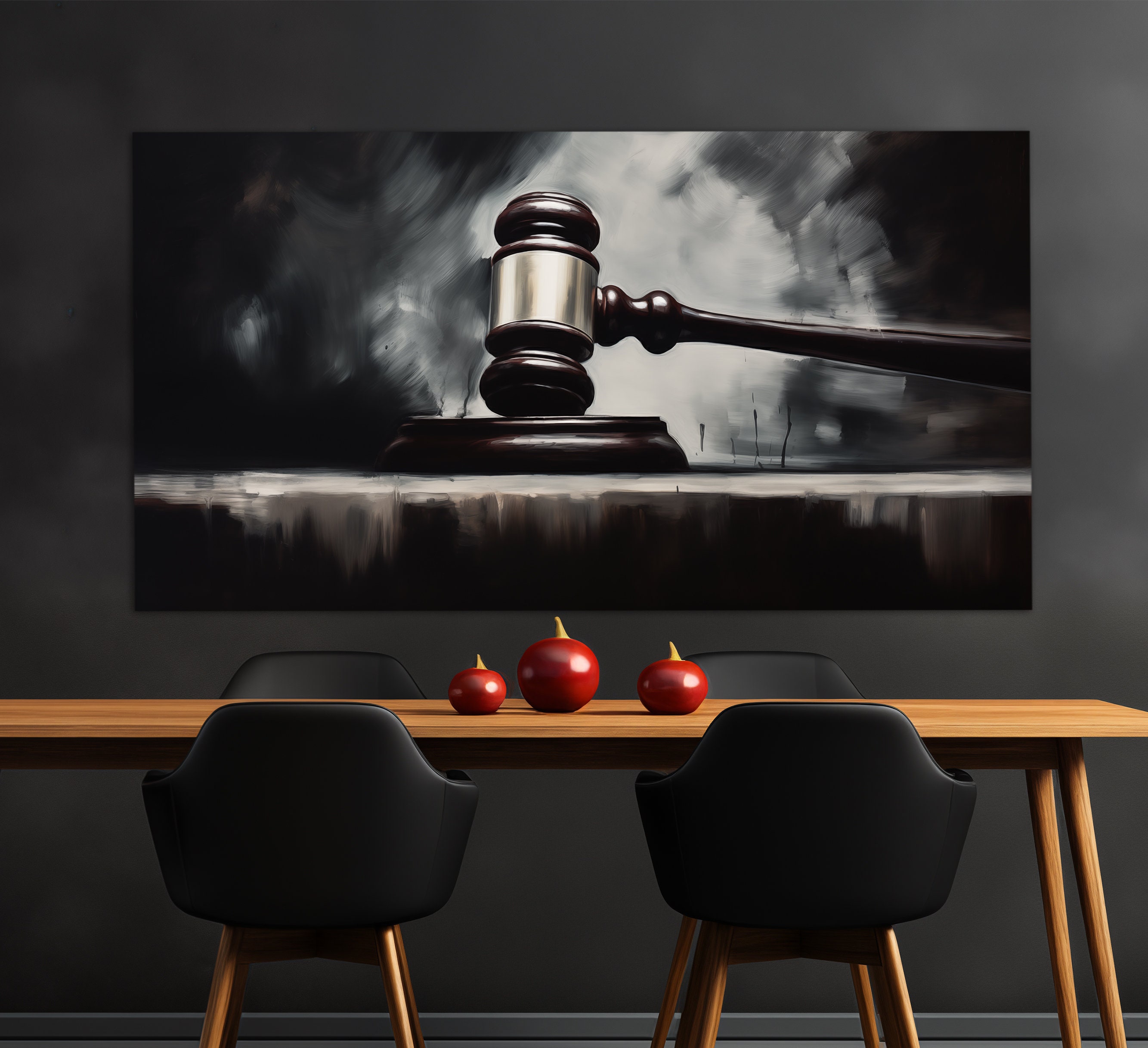 Justice Wall Art, Judge Hammer Canvas Print in a Vintage Oil Painting ...