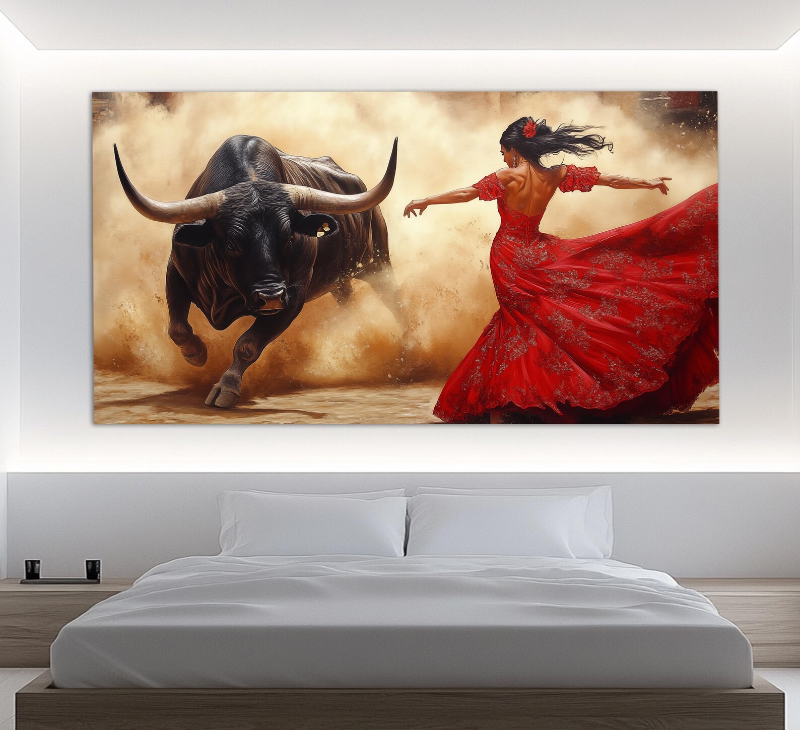 Passionate Flamenco With a Bull Abstract Canvas Print, Corrida Painting ...