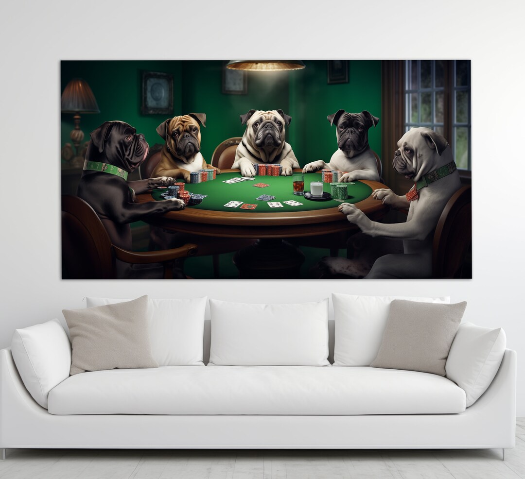 Pugs Playing Poker Canvas Print, Dogs at Poker Table, Abstract Poker ...