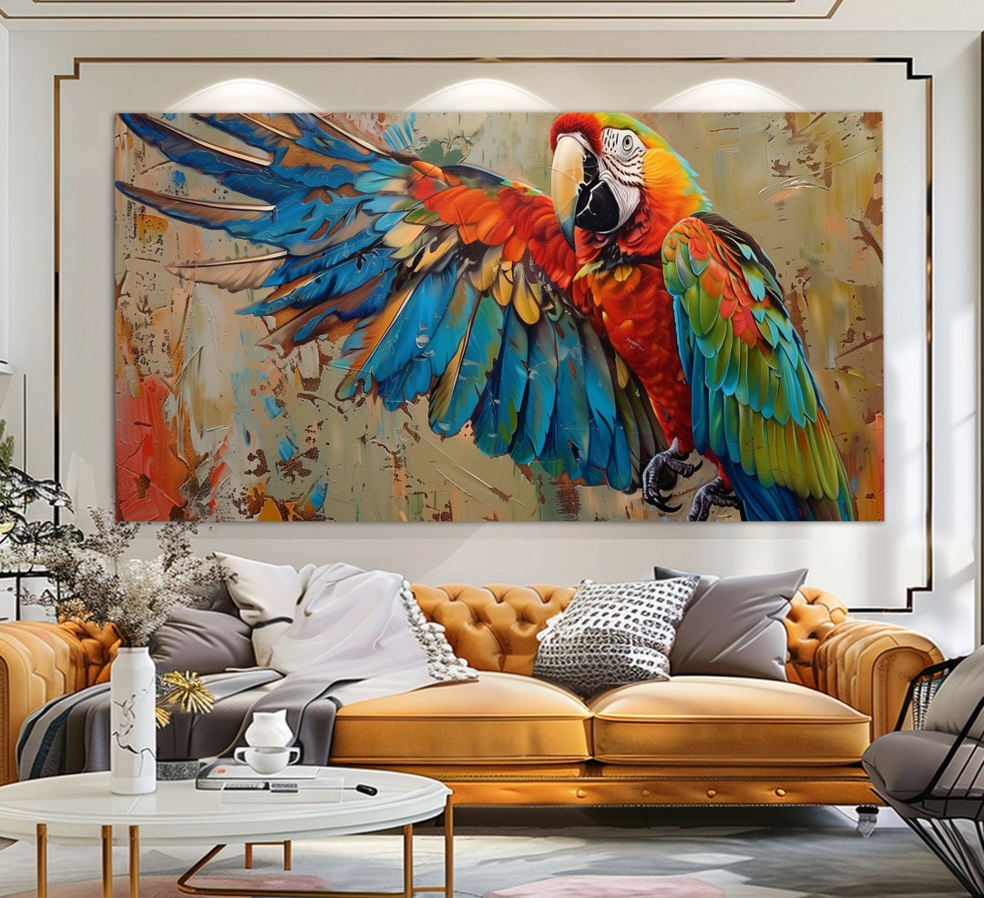 Large Macaw Parrot Canvas Print, Parrots Wall Art, Parrot Canvas Art ...