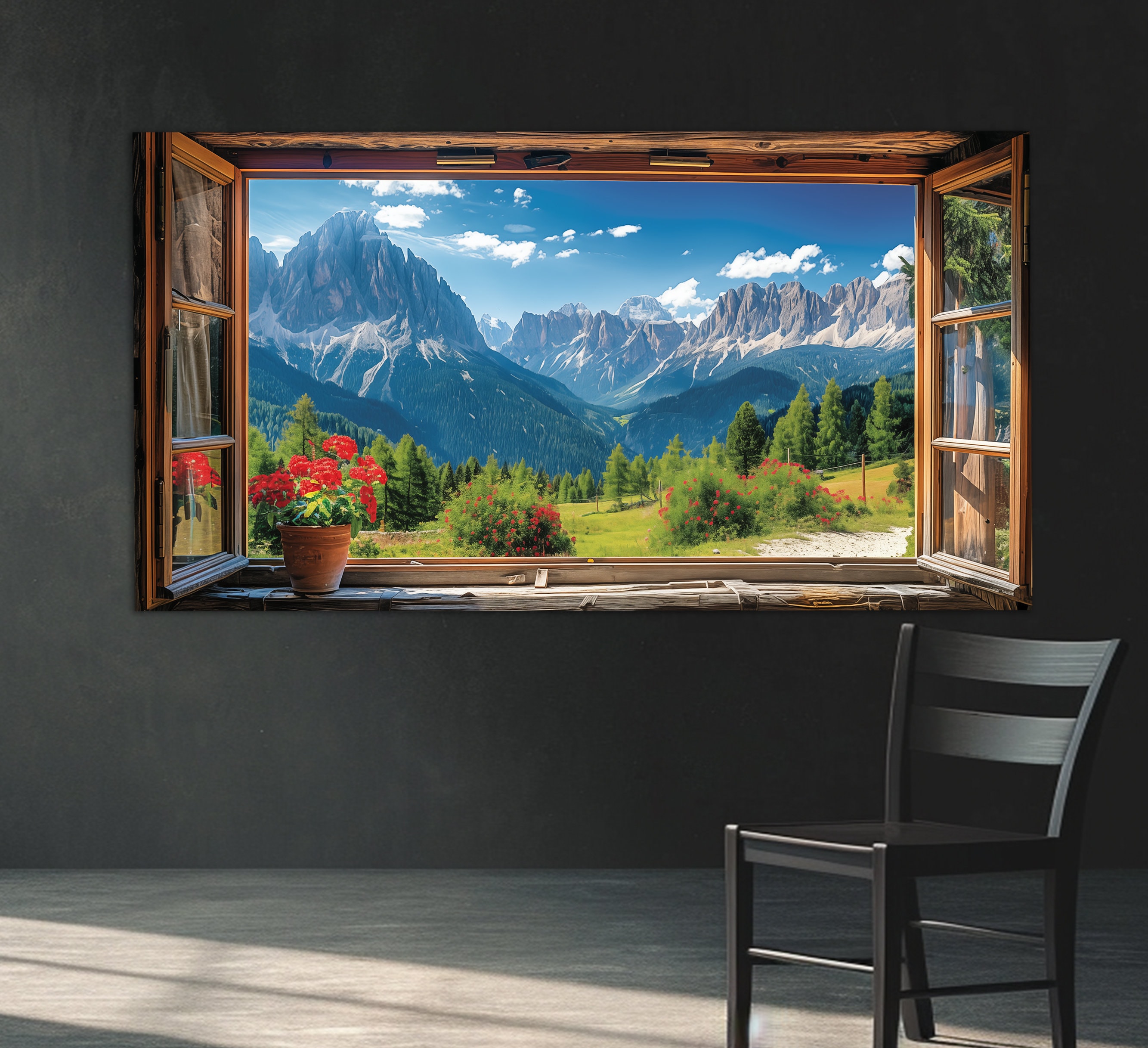 Scenic Summer Alps View From Open Window Canvas Print, Mountains Wall ...