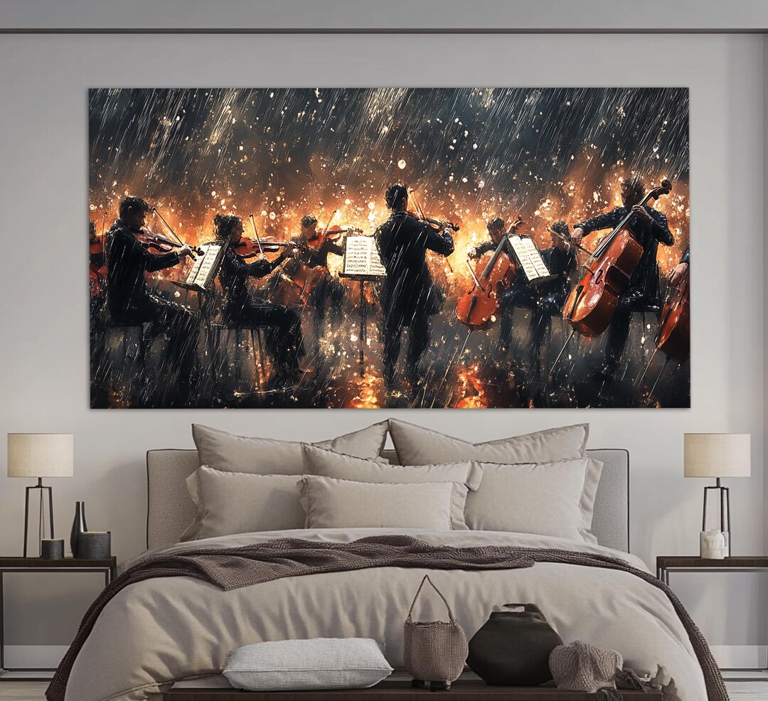 Symphony Orchestra in the Rain Canvas Print in Oil Painting Style ...