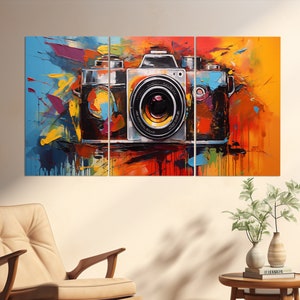 Vintage Camera Canvas Print in a Pop Art Painting Style, Retro Camera ...