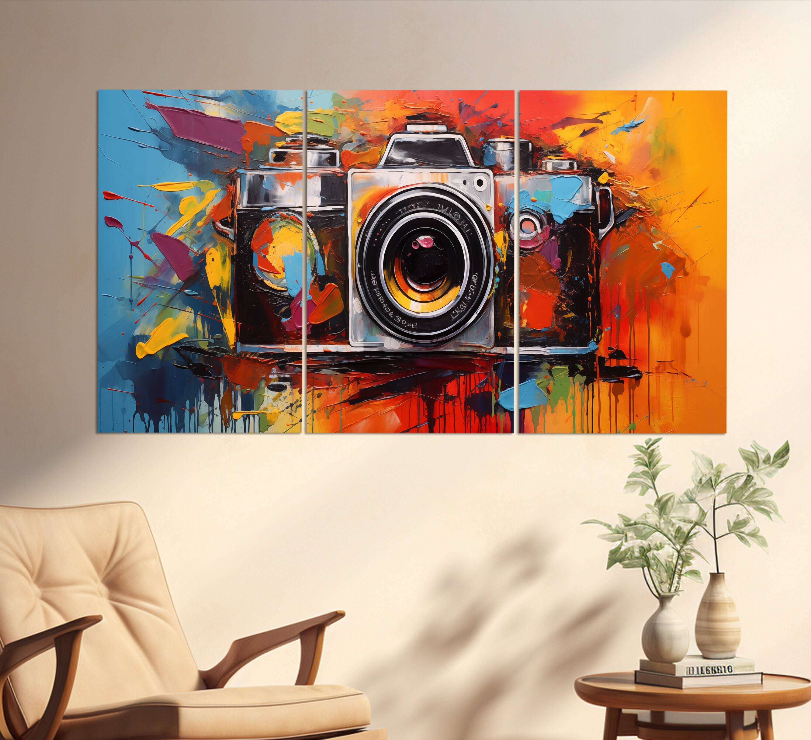 Vintage Camera Canvas Print in a Pop Art Painting Style, Retro Camera ...