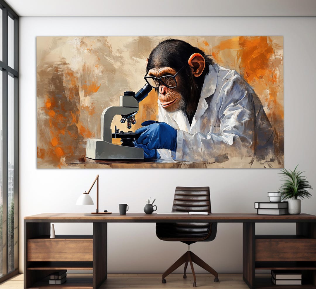 Chimpanzee Scientist Canvas Print, Abstract Science Wall Art, Chemistry ...