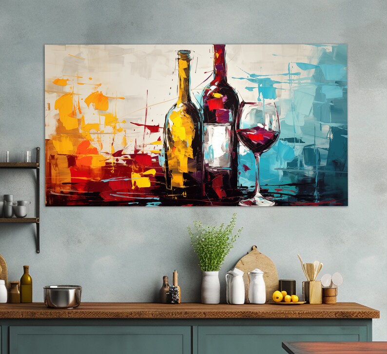 Wine Wall Art, Abstract Wine Bottles Canvas Print in Oil Painting Style ...