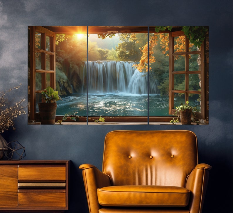 Scenic Waterfall View From Open Window Canvas Print, Nature Wall Art ...