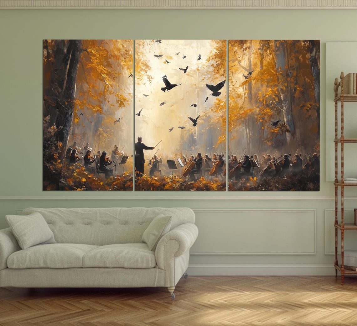 Symphony Orchestra in Golden Autumn Forest Canvas Print in Oil Painting ...