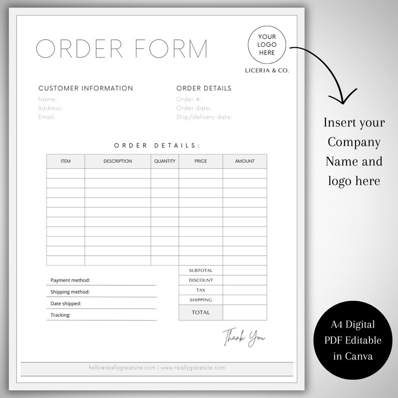 Custom Order Form Template Purchase Order Form Template Order Form ...