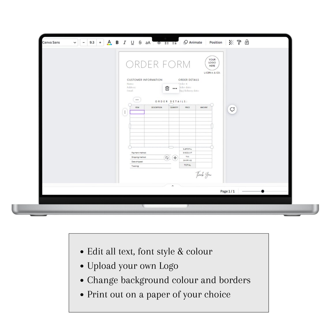 Custom Order Form Template Purchase Order Form Template Order Form ...