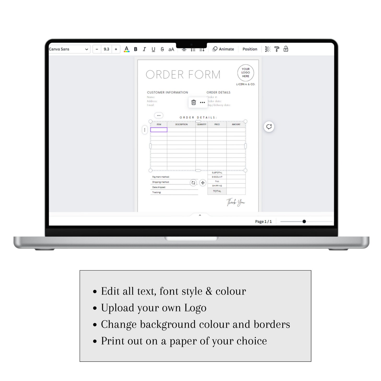 Custom Order Form Template Purchase Order Form Template Order Form ...