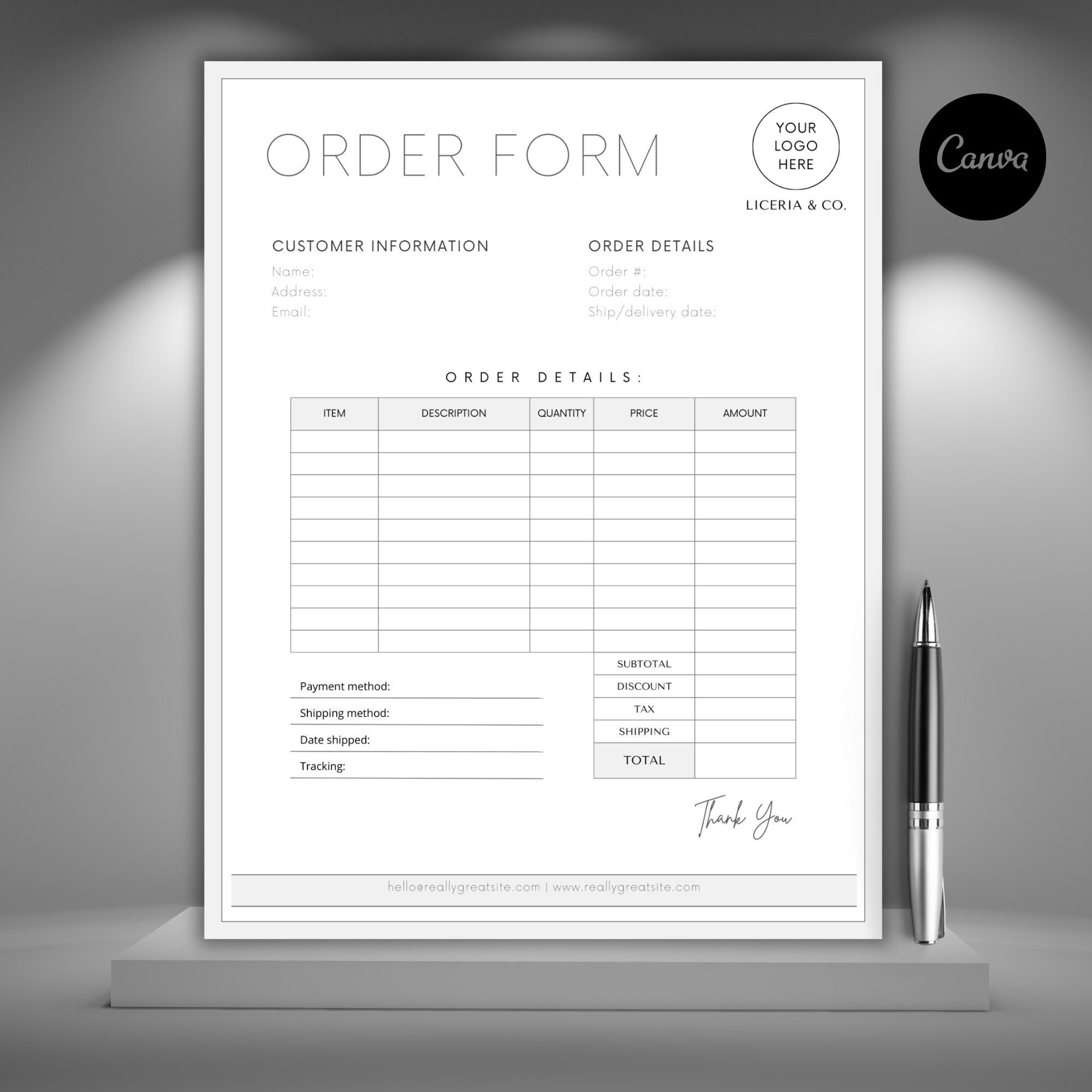 Custom Order Form Template Purchase Order Form Template Order Form ...