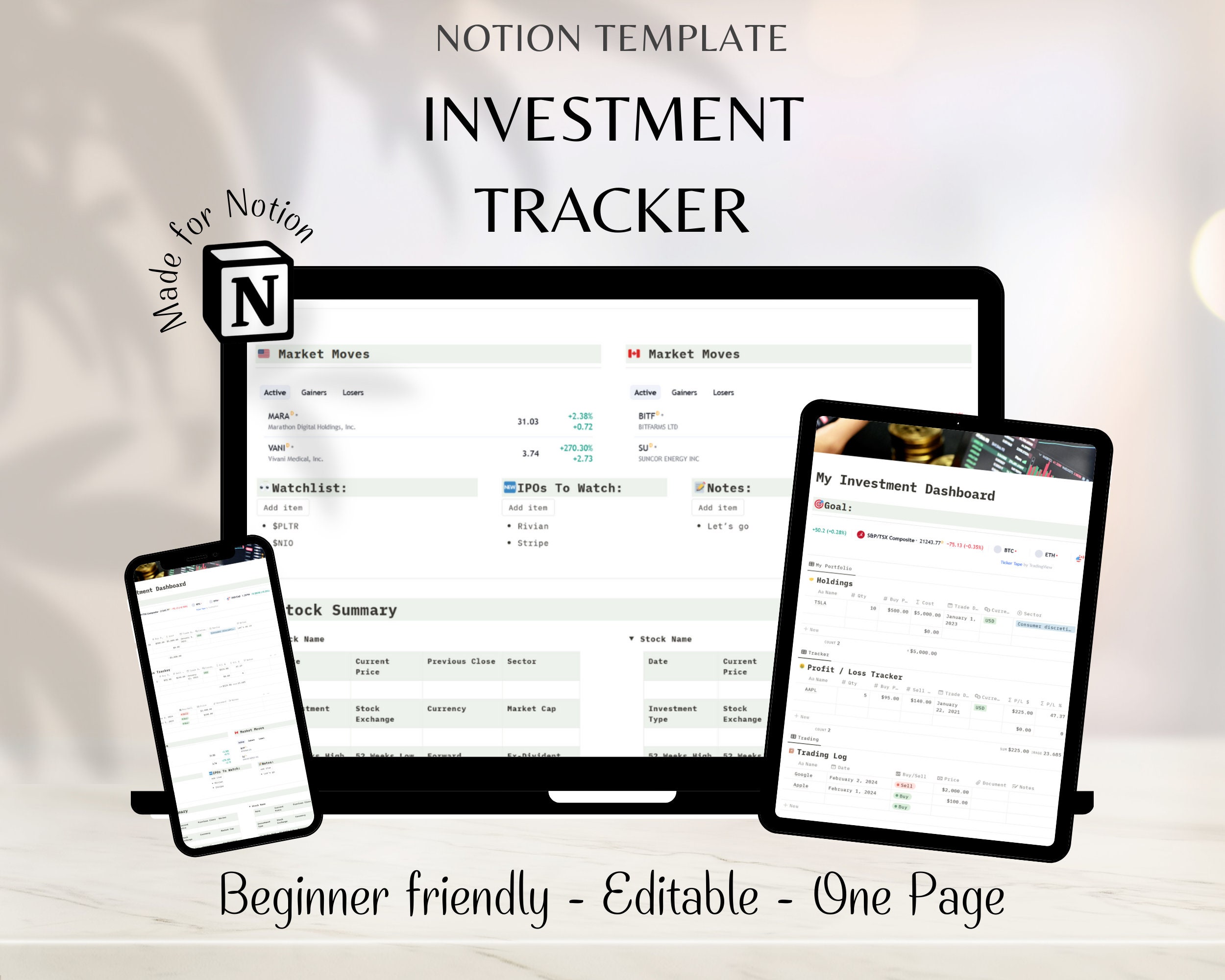 Investment Tracker Notion Template, Simple Investment Dashboard, Stock ...
