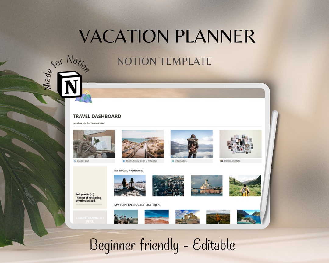 Travel Planner Notion Template, Ultimate Vacation Planner for Notion ...