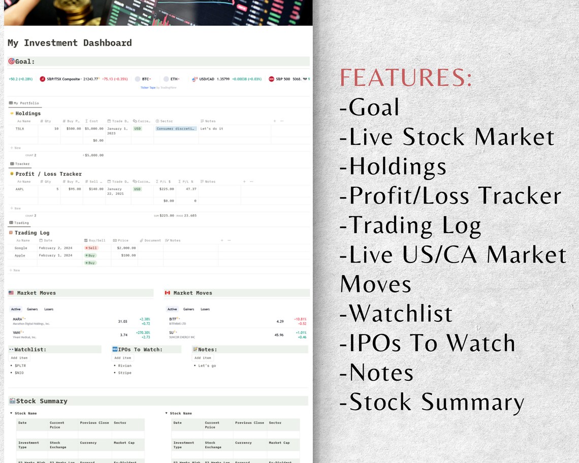 Investment Tracker Notion Template, Simple Investment Dashboard, Stock ...