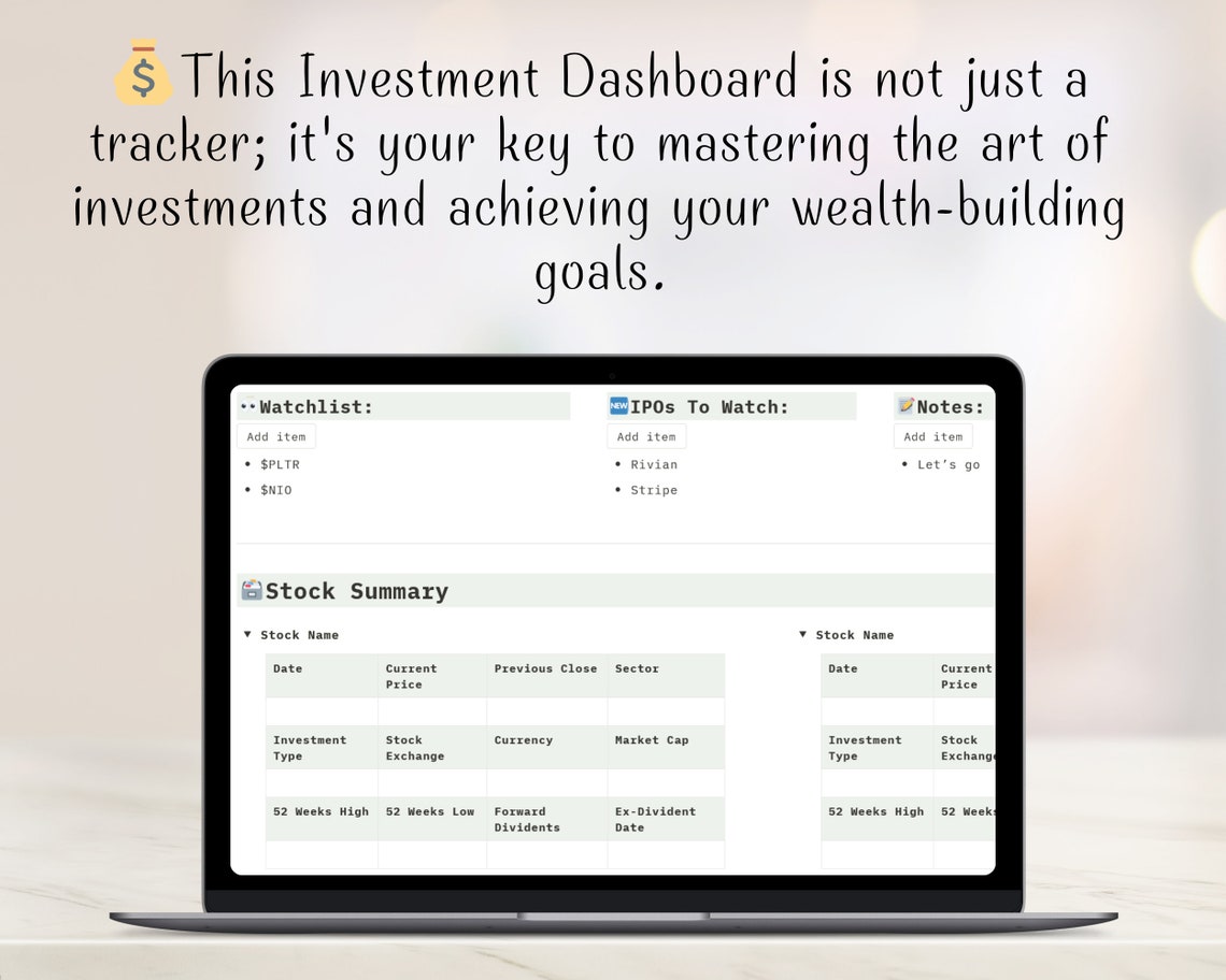 Investment Tracker Notion Template, Simple Investment Dashboard, Stock ...