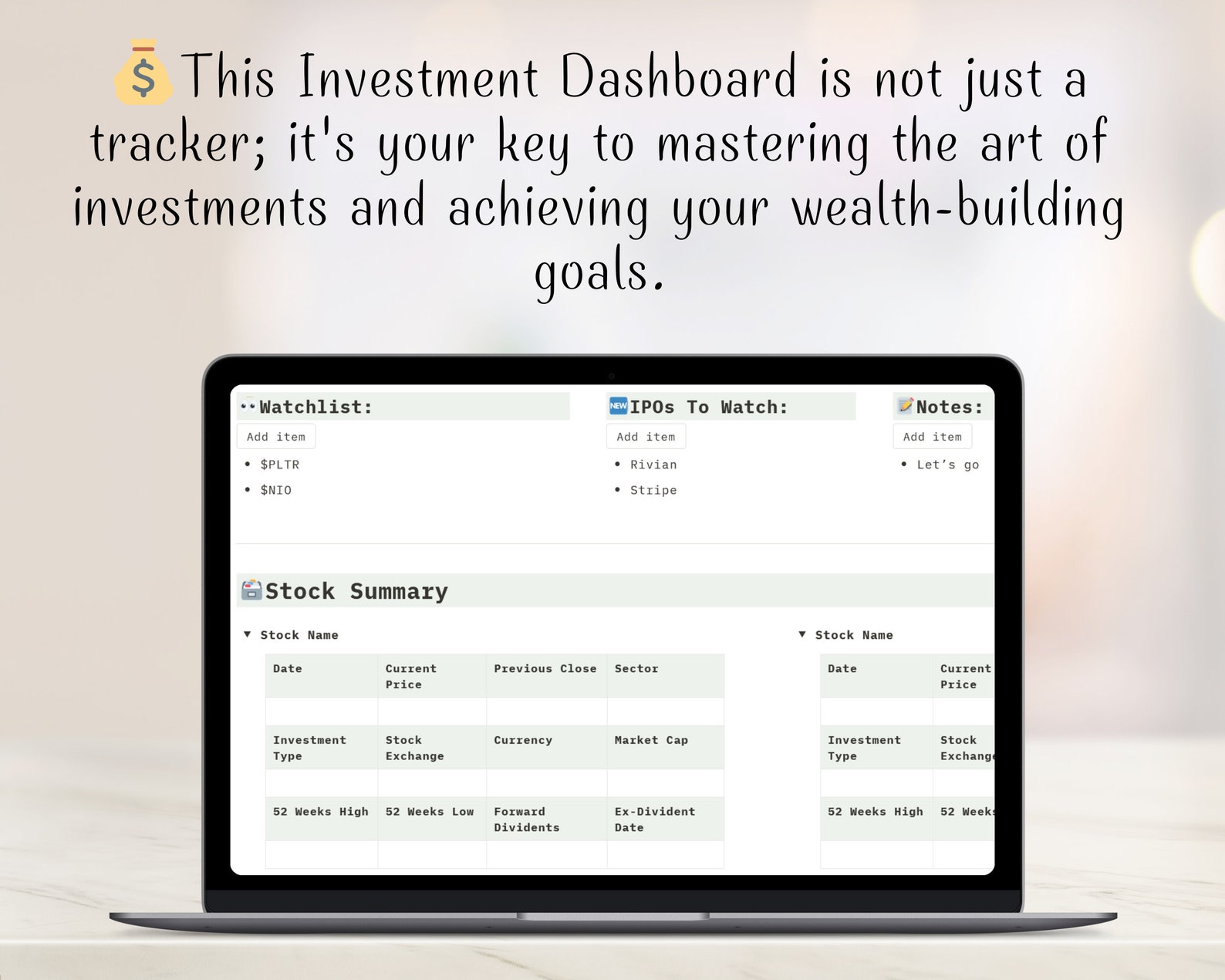 Investment Tracker Notion Template, Simple Investment Dashboard, Stock ...