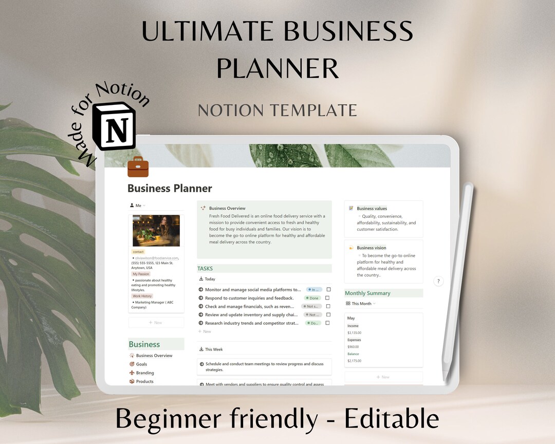 Business Planner Notion Template, Digital Planner for Small Business ...