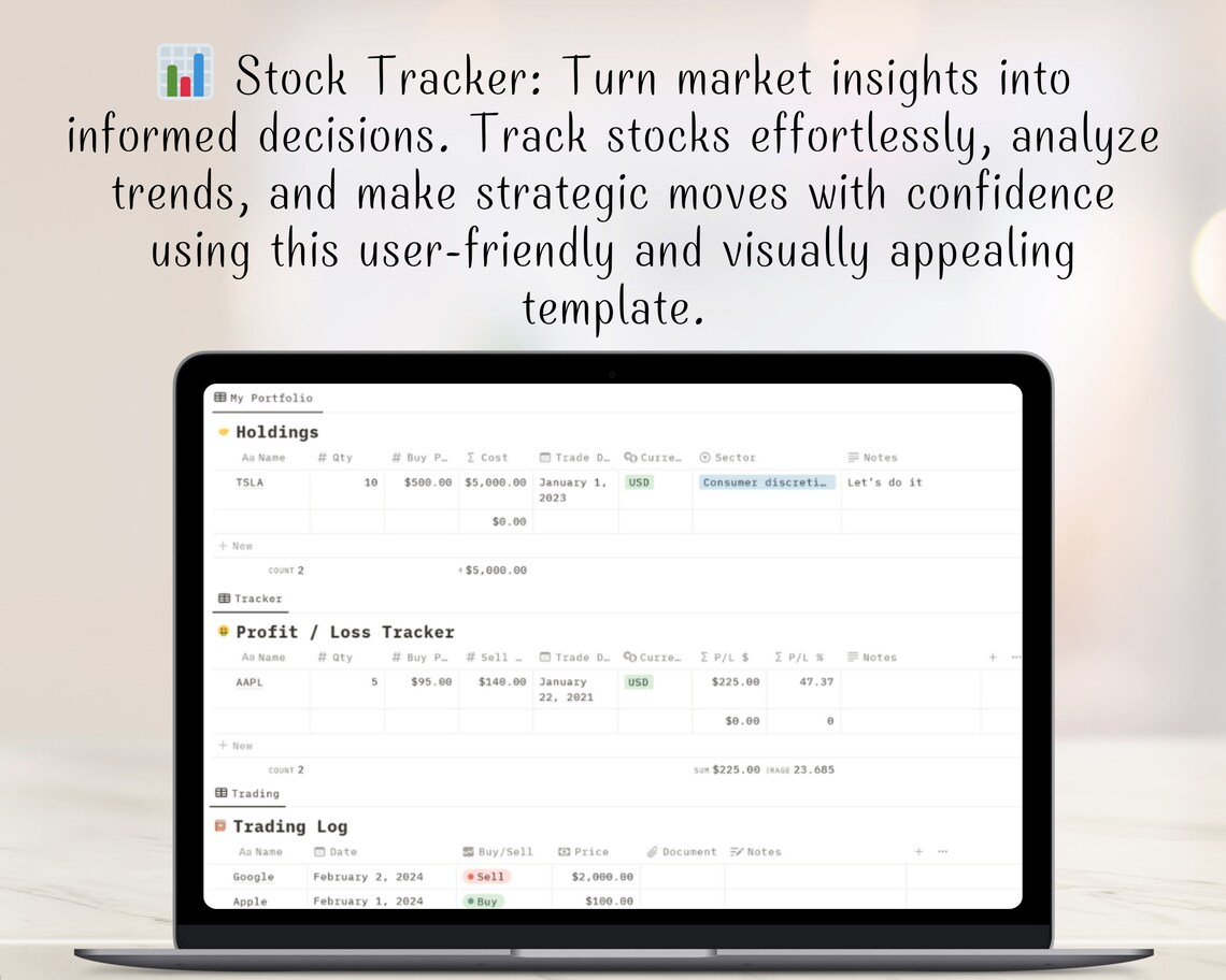 Investment Tracker Notion Template, Simple Investment Dashboard, Stock ...