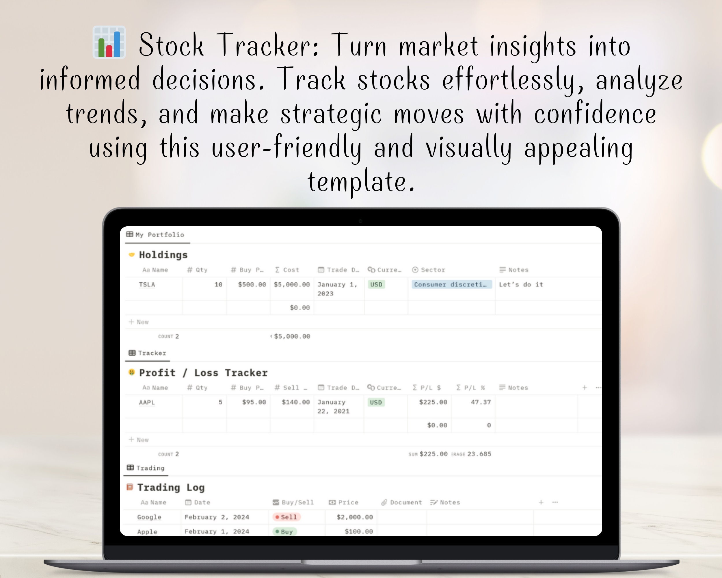 Investment Tracker Notion Template, Simple Investment Dashboard, Stock ...