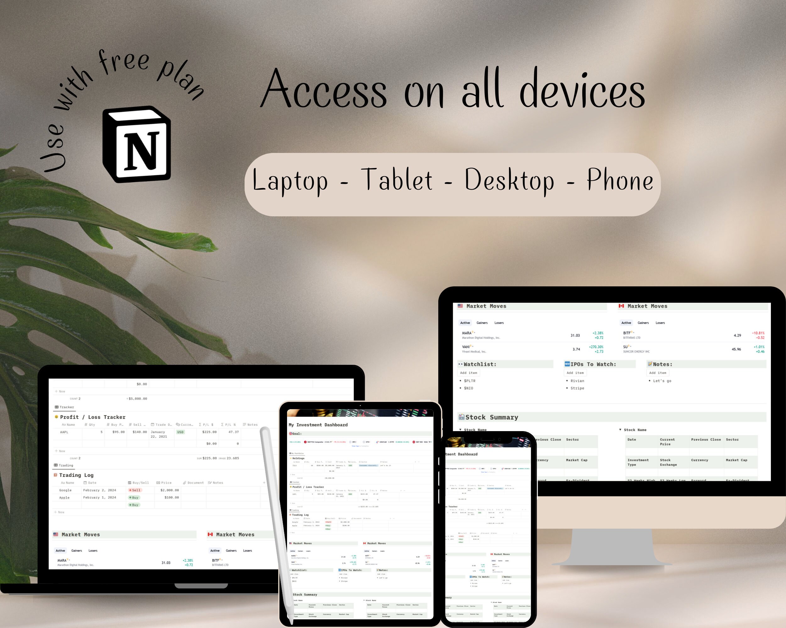 Investment Tracker Notion Template, Simple Investment Dashboard, Stock ...