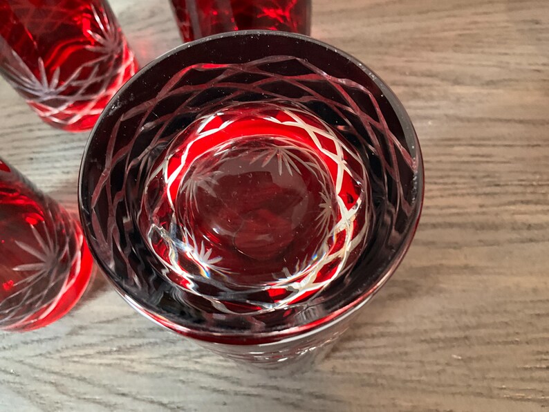 Vintage Hortensia Ruby Red Highball Glasses Set of Four Ruby Red Cut to ...