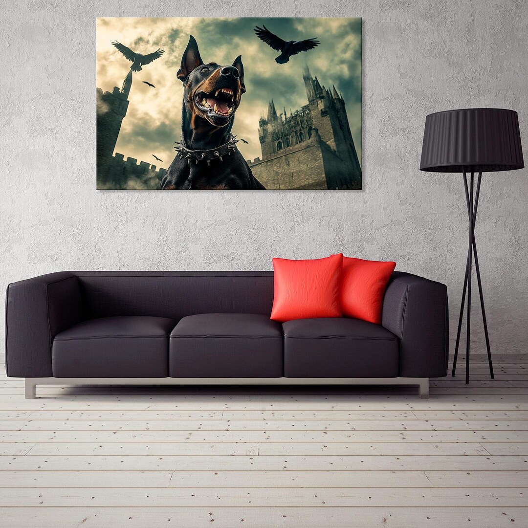 Gothic Doberman Canvas Print: Dark Fantasy Castle Dog Art - Etsy
