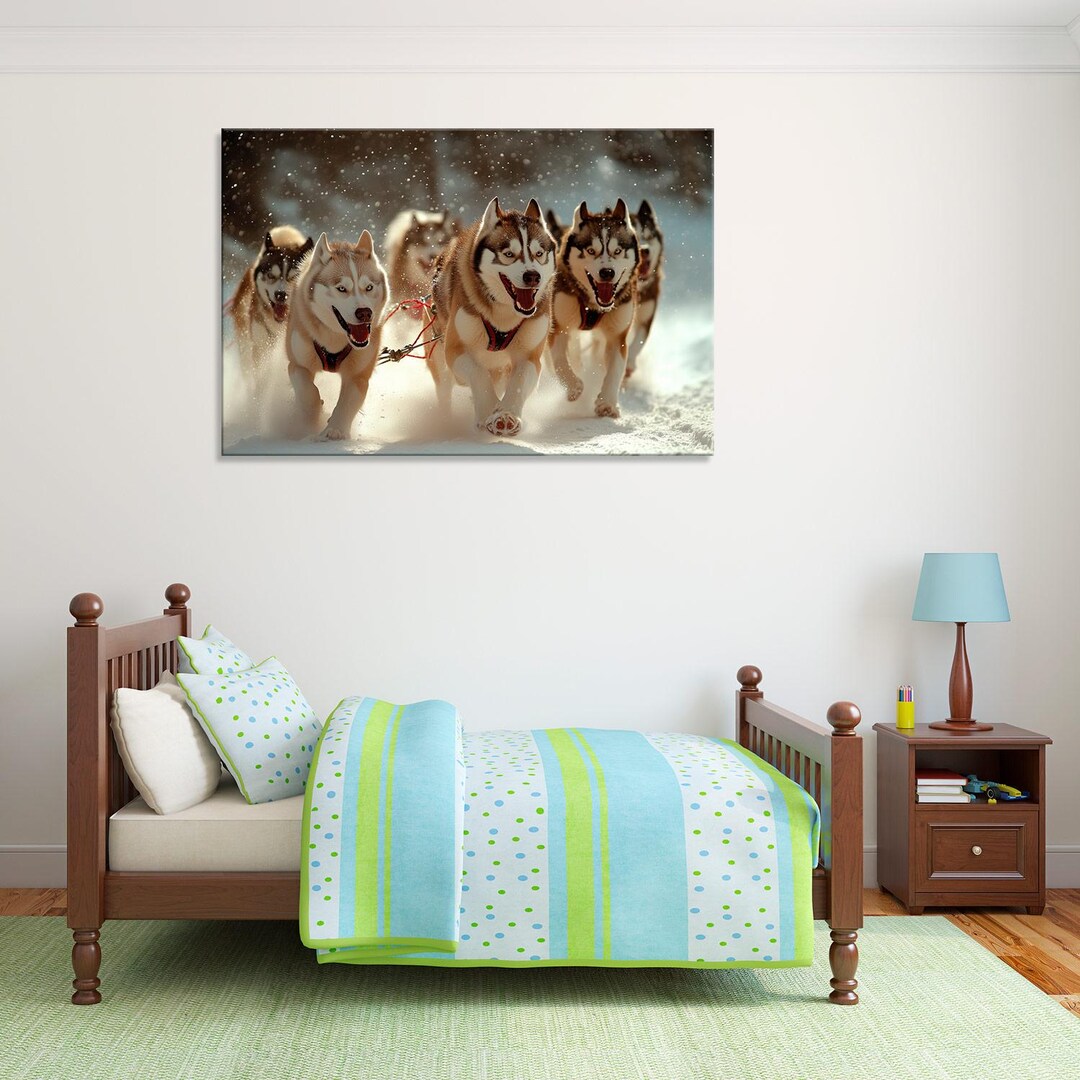 Dogs in a Sled Team, Winter Adventure, Arctic Landscape Canvas Print ...