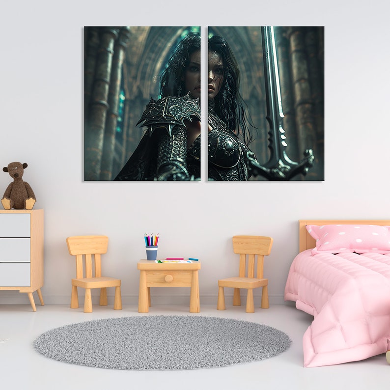 Medieval Warrior Woman, Valkyrie Art Print, Female Knight Tapestry ...