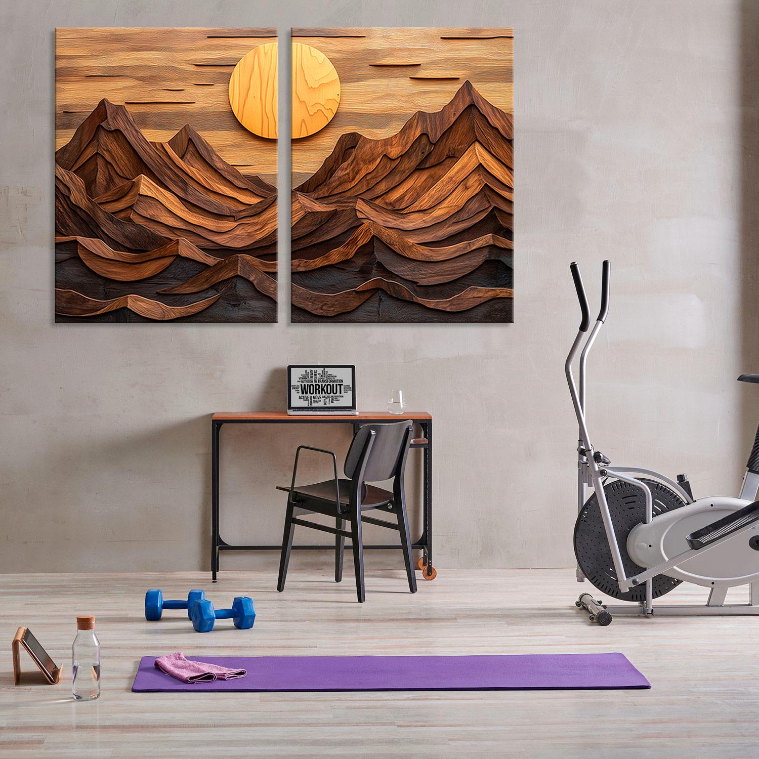 Wooden Mountain and Sun Landscape, Rustic Wall Art, Handmade Wooden ...
