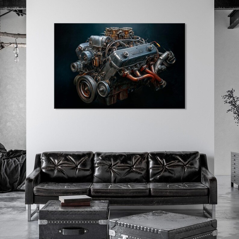 Classic V8 Engine Wall Art | Automotive Engine Illustration | Garage ...