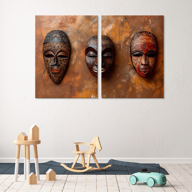 Tribal Wooden Mask Wall Decor Set: Ethnic Art Hanging - Etsy